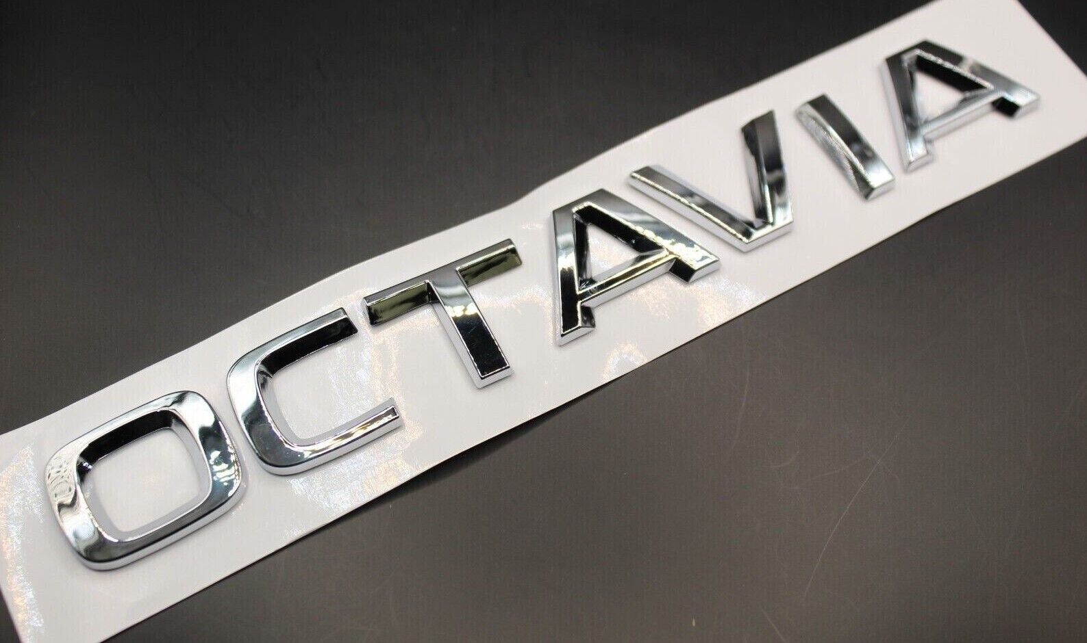 Gloss Black/Chrome Silver OCTAVIA CAPITAL LETTERS For SKODA Badge Rear